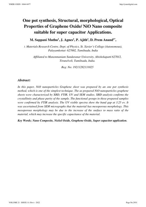 Pdf One Pot Synthesis Structural Morphological Optical Properties