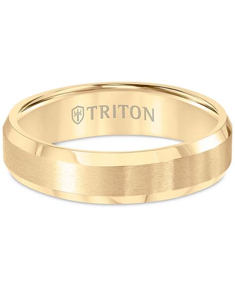 Triton Bevel Edge Comfort Fit Band In Yellow Tungsten Carbide Macys
