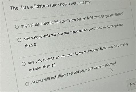 Solved The Data Validation Rule Shown Here Meansany Values