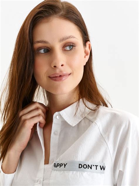 Асиметрична памучна риза с надписи Trendobg