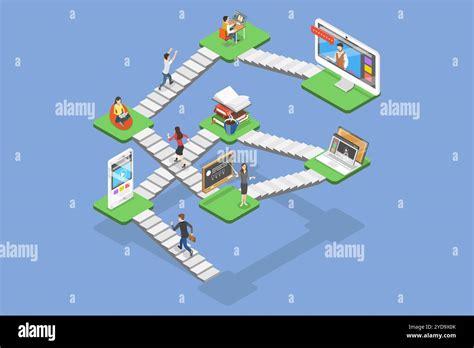 3d Isometric Flat Conceptual Illustration Of Hybrid Learning Blended Education 3d Isometric