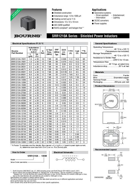 Ind Power Shielded 33uh 20 2 52mhz 16q Factor Ferrite 4 4a T R Srr1210a 330m Datasheet Pdf