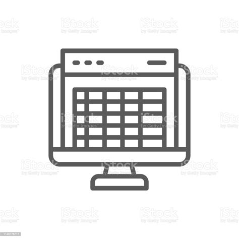 스프레드 시트 컴퓨터 화면 재무 회계 보고서 라인 아이콘입니다 스프레드 시트에 대한 스톡 벡터 아트 및 기타 이미지 스프레드 시트 아이콘 성공 Istock