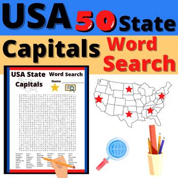 State Word Search Puzzle Bundle USA States And Capitals Resource No Prep