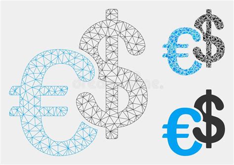 Euro And Dollar Currency Vector Mesh Wire Frame Model And Triangle Mosaic Icon Stock Vector