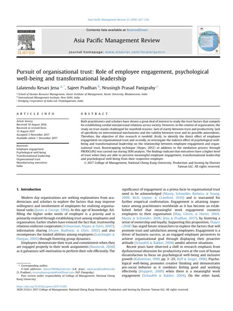 Pursuit Of Organisational Trust Role Of Employee Engagement Psychological Well Being And