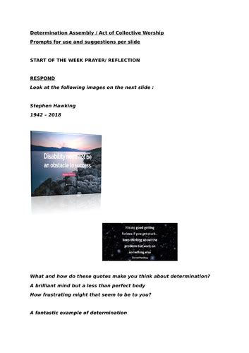 Determination Assembly Stephen Hawking Teaching Resources
