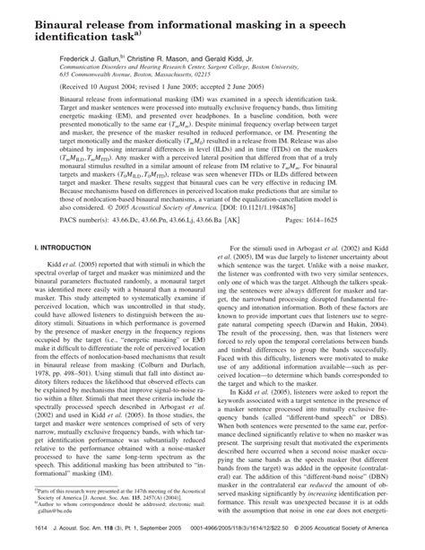Pdf Binaural Release From Informational Masking In A Speech
