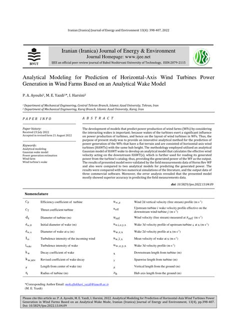 Pdf Analytical Modeling For Prediction Of Horizontal Axis Wind Turbines Power Generation In