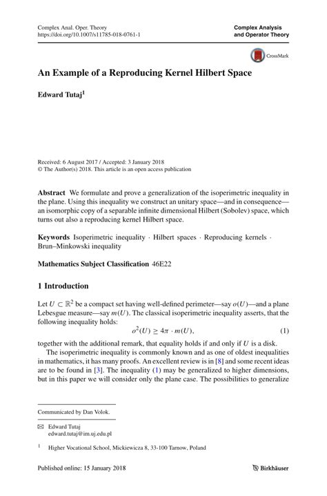 Pdf An Example Of A Reproducing Kernel Hilbert Space