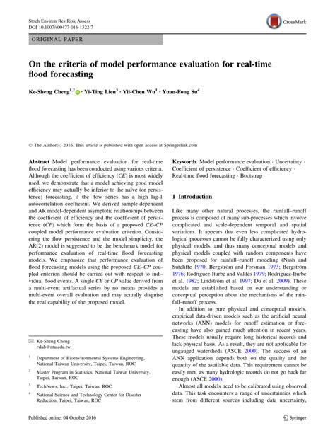 Pdf On The Criteria Of Model Performance Evaluation For Real Time Flood Forecasting