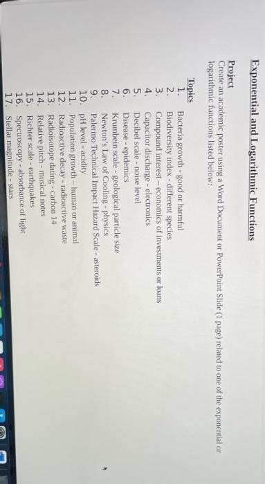 solved exponential and logarithmic functions project create
