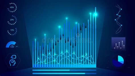 Futuristic Data Visualization With Bar And Line Graphs Circular Progress Indicators And