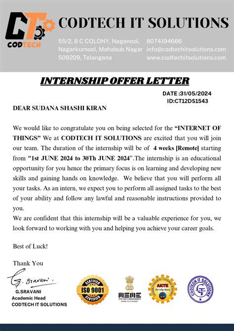 Shashi Kiran Sudana On Linkedin Internship Internetofthings Iot