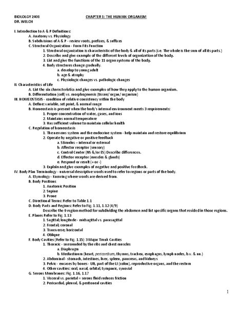 BIOL 2401 Chapter 1 1 BIOLOLGY 2401 CHAPTER 1 THE HUMAN ORGANISM DR WELCH I Introduction To
