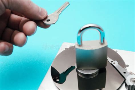 Data Security Concept Cyber Security Concept With A Padlock On Hard Disk A Disassembled Hard