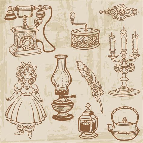 Premium Vector Set Of Various Vintage Doodle Elements Hand Drawn