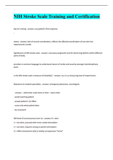 NIH Stroke Scale Training And Certification Questions With Correct Answers NIH Stroke Scale