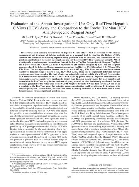 Pdf Evaluation Of The Abbott Investigational Use Only Realtime Hepatitis C Virus Hcv Assay