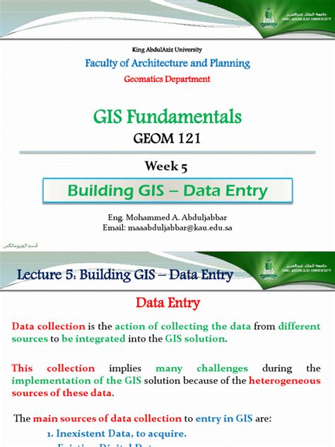 Geom 121 Lecture 5 Building Gis Data Entry Pdf Geographic