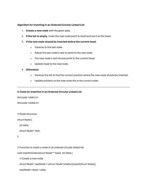 Algorithm For Inserting In An Ordered Circular Linked List Pdf Computing Computer Data