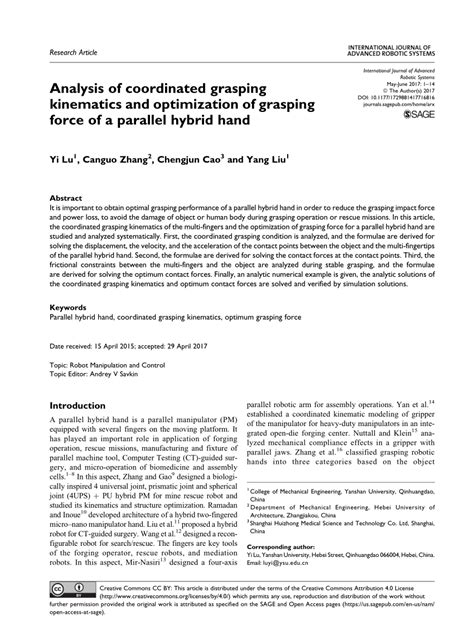 Pdf Analysis Of Coordinated Grasping Kinematics And Optimization Of Grasping Force Of A
