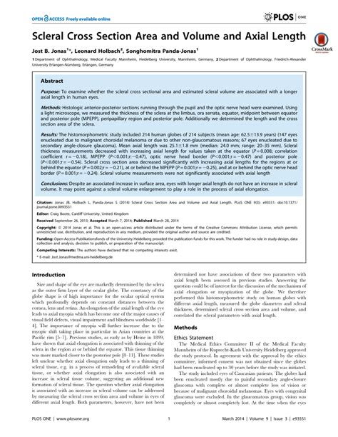 Pdf Scleral Cross Section Area And Volume And Axial Length