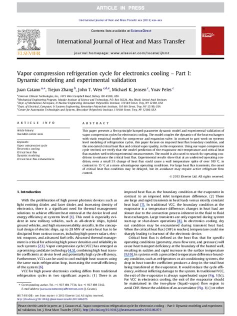 Pdf Vapor Compression Refrigeration Cycle For Electronics Cooling Part I Dynamic Modeling