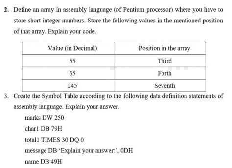 2 Define An Array In Assembly Language Of Pentium