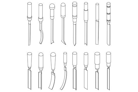 Chisel Icons Set Vector Outline Graphic By Ylivdesign · Creative Fabrica