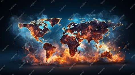 Mapa Del Mundo En Llamas Calentamiento Global Foto Premium