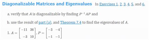 Solved Diagonalizable Matrices And Eigenvalues In Exercises Chegg