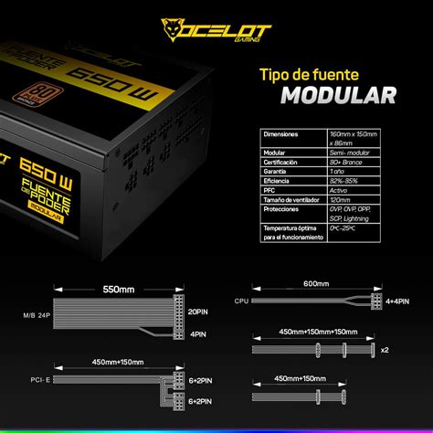 Fuente De Poder Ocelot Gaming OGPS600M De 650W ATX Modular 80 Bronze Dicom Mx