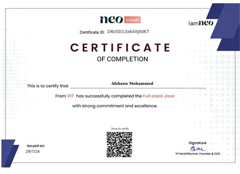 afsheen mohammed on linkedin javafullstack iamneo certification