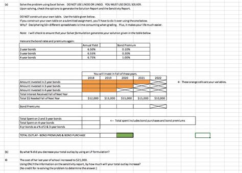 solve the problem using excel solver do not use