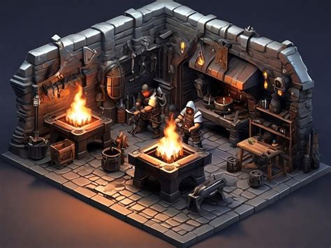 Premium Photo Isometric Blacksmithing Or Making War Weapons