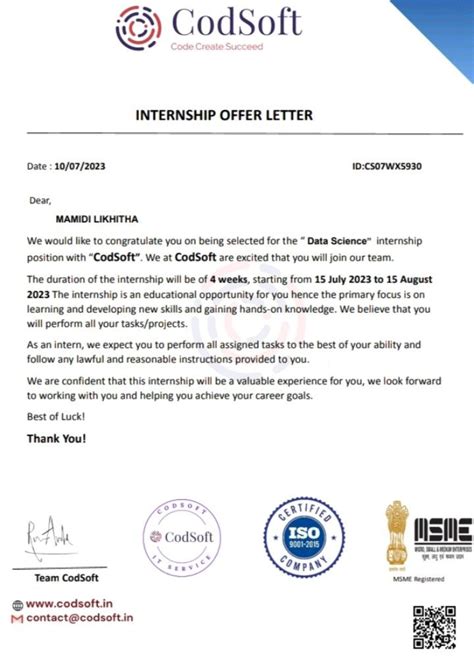Mamidi Likhitha On Linkedin Codsoft Codsoft Datascience Internship