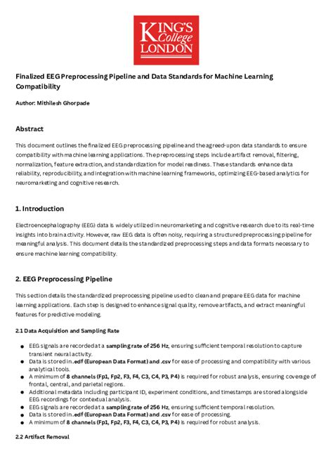 Pdf Finalized Eeg Preprocessing Pipeline And Data Standards For