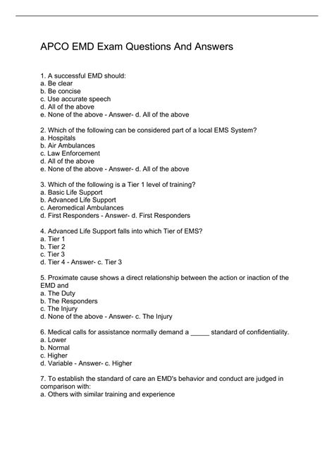 APCO EMD Exam Questions And Answers APCO EMD TEST QUESTIONS AND ANSWERS APCO EMD Exam Questions