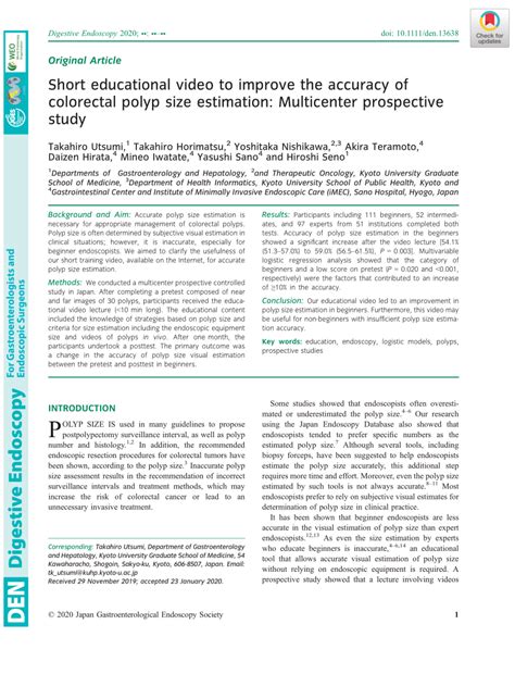 Pdf A Short Educational Video To Improve The Accuracy Of Colorectal Polyp Size Estimation A