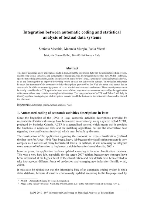 Pdf Integration Between Automatic Coding And Statistical Analysis Of