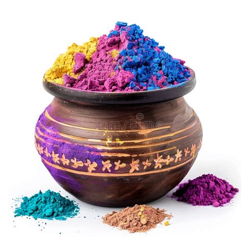 Holi Colors Or Powder In Traditional Pot Isolated Ai Generative Stock