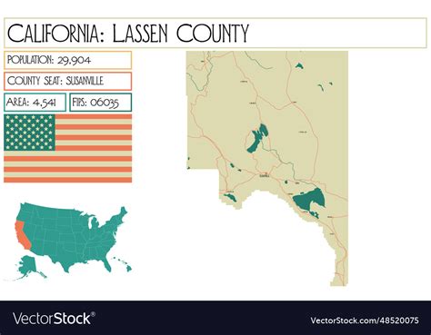 Large And Detailed Map Of Lassen County Royalty Free Vector