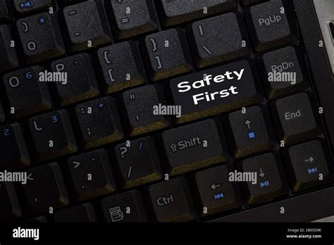 Safety First Isolated On Laptop Keyboard Background Stock Photo Alamy