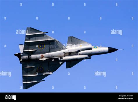 Saab 37 Viggen Fighter Aircraft Performs At The Bray Air Show Stock