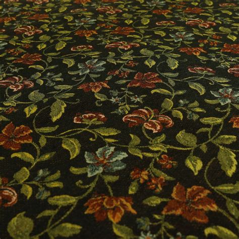 Red Green Floral All Pattern Black Chenille Tapestry Jacquard