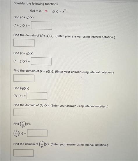 Solved Consider The Following Functions F X X−9 G X X2
