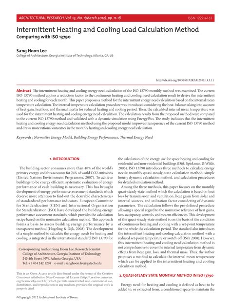 pdf intermittent heating and cooling load calculation method