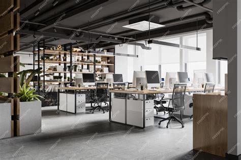 Premium Photo Modern Interior Open Office Workspace 3d Rendering