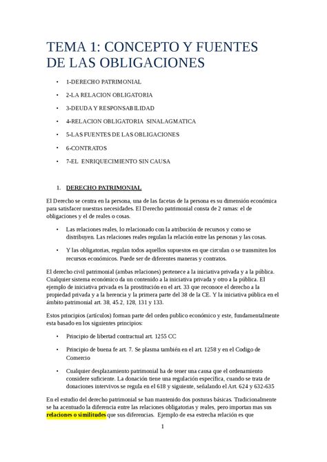 Tema 1 Concepto Y Fuentes De Las Obligaciones Apuntes De Derecho
